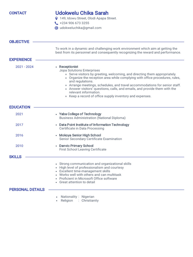 Udokwelu Chika Sarah_CV | PDF