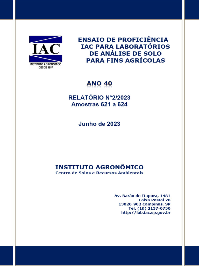 Relatório 2/2023: Ensaio IAC Solo | PDF | Ensaio | Solo