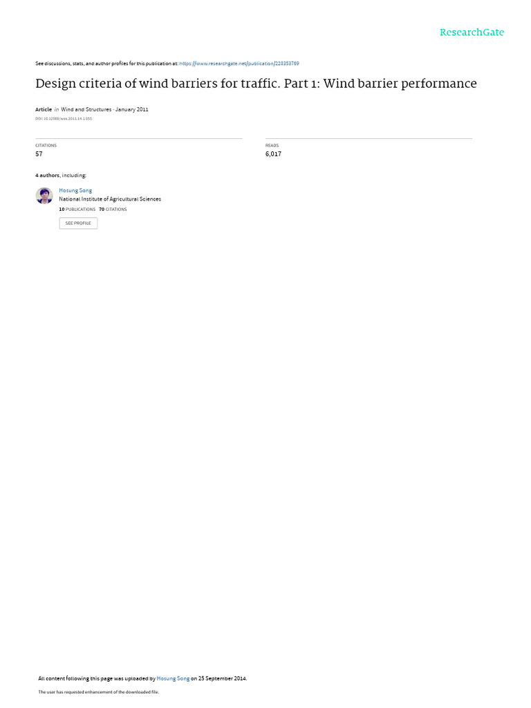 Design Criteria of Wind Barriers For Traffic. Part 1: Wind Barrier ...