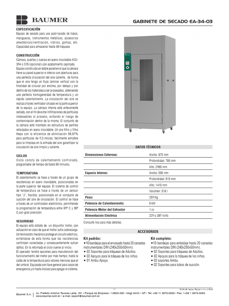 130060048_FOLHETO_TECNICO_GABINETE_DE_SECAGEM | PDF | Acero