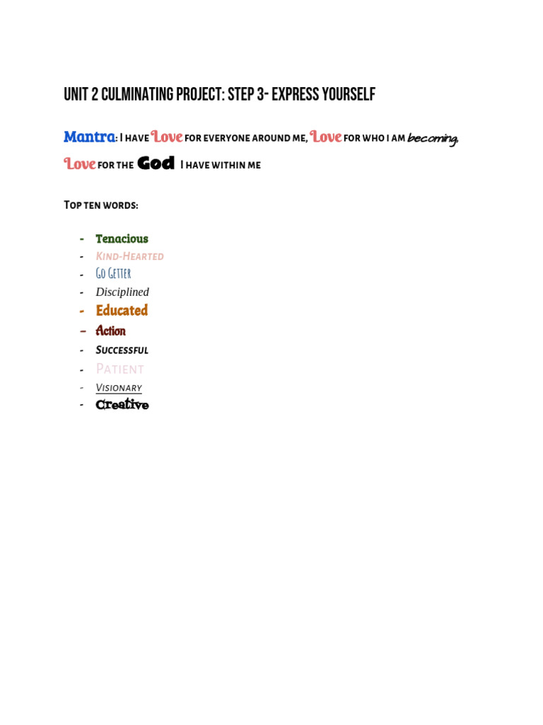 Unit Two Culminating Project Part Three | PDF