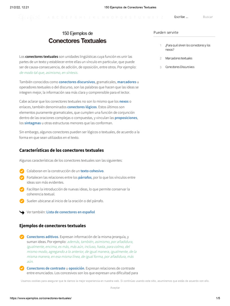150 Ejemplos de Conectores Textuales | PDF | Oración (Lingüística)