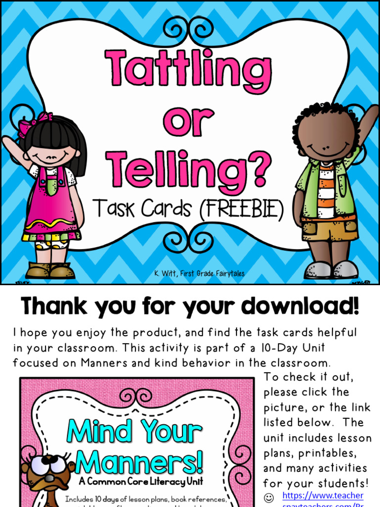 Telling Vs Tattling Sorting Cards | PDF