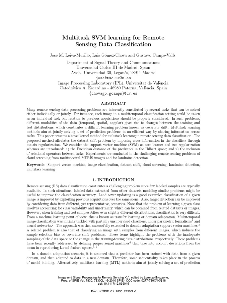 Multitask SMV Learning For Remote Sensing Data Classification | PDF | Support Vector Machine ...