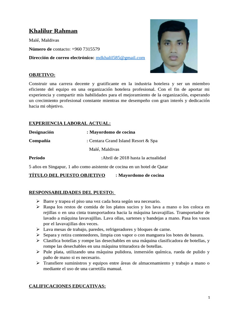 Mayordomo de Cocina en Hotel Maldivas | PDF | Lavavajillas | Cocina