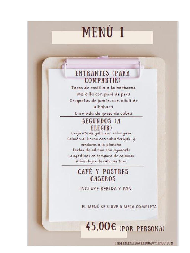Menús Taberna de Los Verdugo | PDF