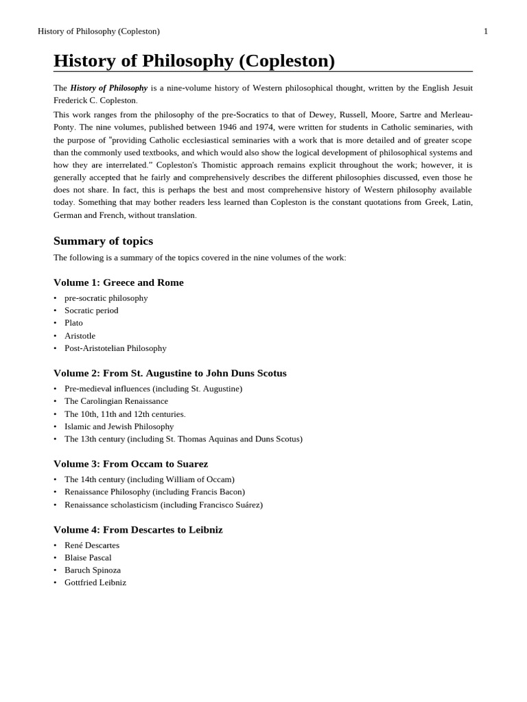 Copleston's Comprehensive Philosophy History | PDF | Western Philosophy ...
