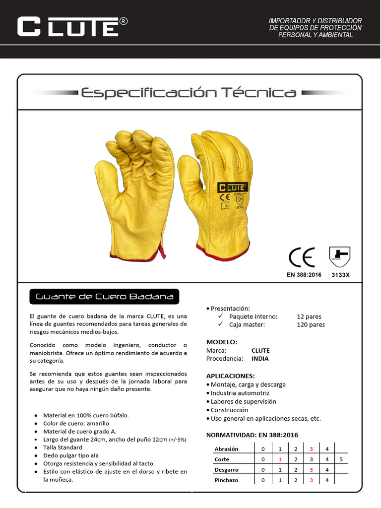 Ficha Tecnica Guante Badana Amarillo | PDF