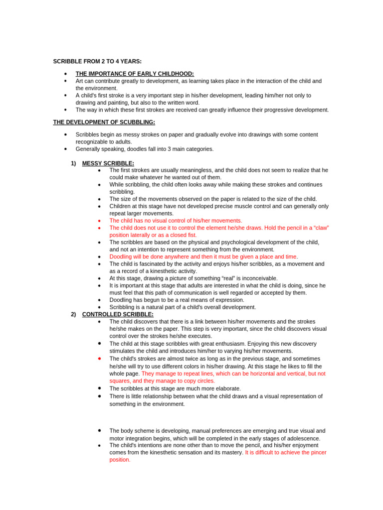 Early Childhood Scribble Development | PDF | Experience | Drawing