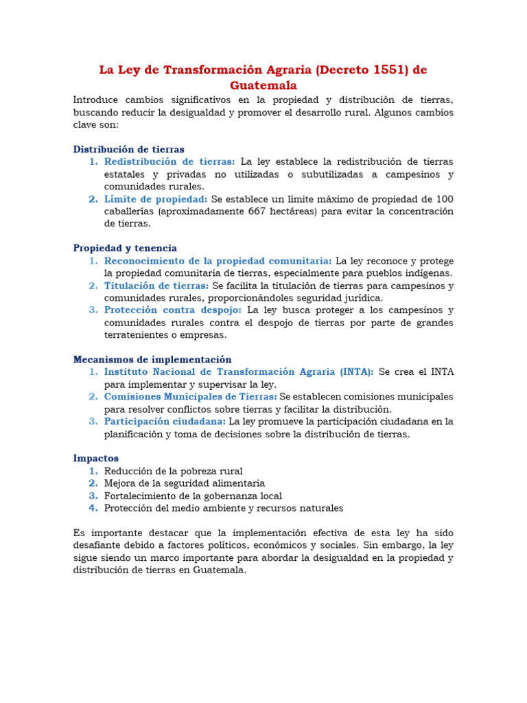 Resumen de Ley de Tranformacion Agraria y Ley de Fondo de Tierras | PDF | Reforma agraria ...