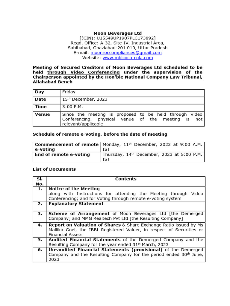 Notice Secured Creditors | PDF | Intellectual Property | Electronic Voting