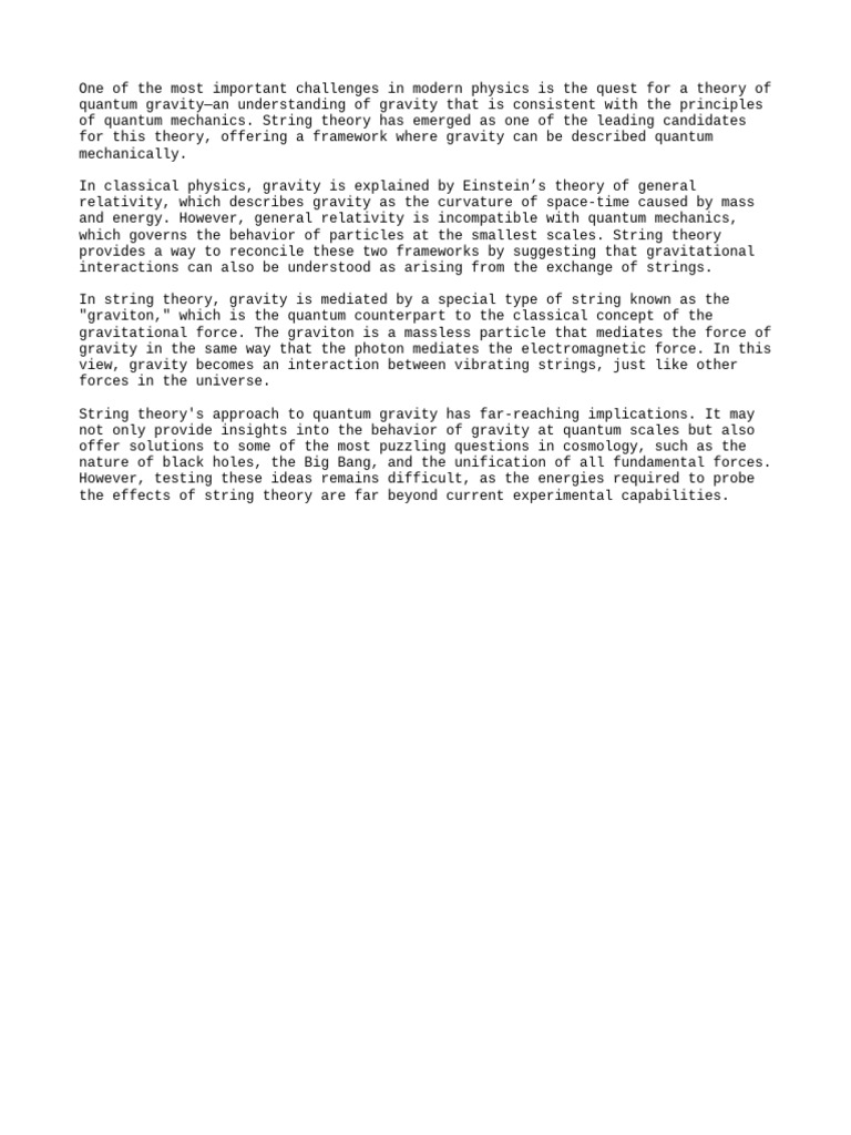 Understanding Quantum Gravity via String Theory | PDF