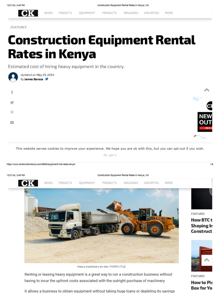 Construction Equipment Rental Rates Kenya | PDF | Heavy Equipment | Lease