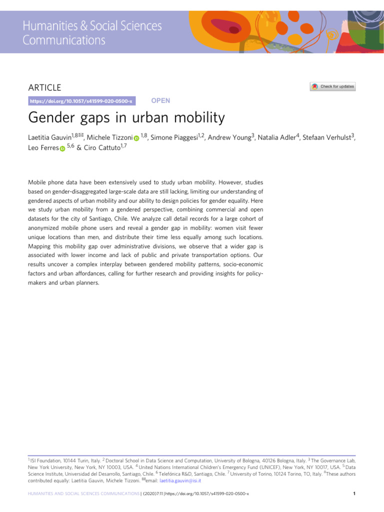 Gender Gaps in Urban Mobility | PDF | Robust Statistics