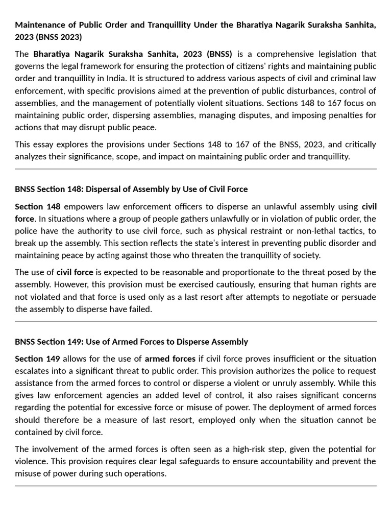 BNSS 2023: Public Order Provisions | PDF | Police | Injunction