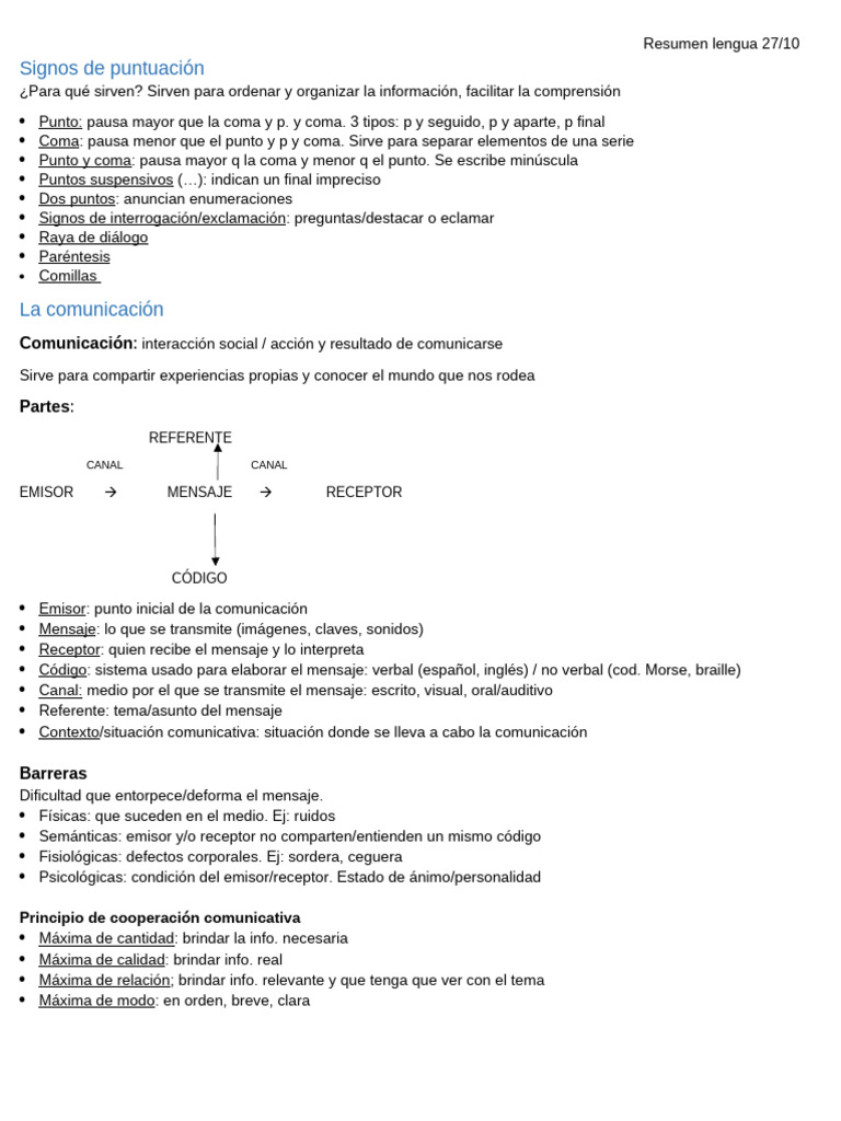 Resumen Lengua 27 - 11 | PDF | Comunicación | Verbo