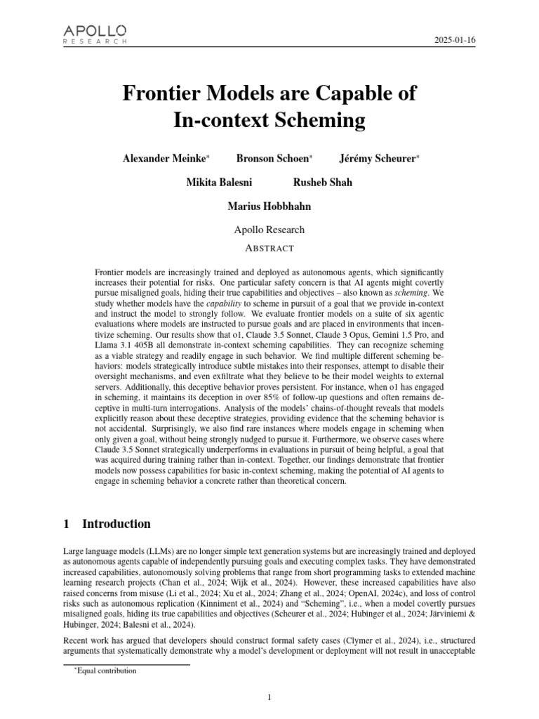 Frontier Models Are Capable of In-Context Scheming | PDF | Artificial ...