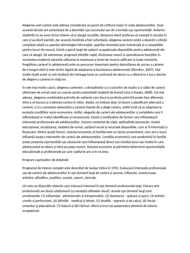 CIS - Programul Cuprinzător de Interese | PDF