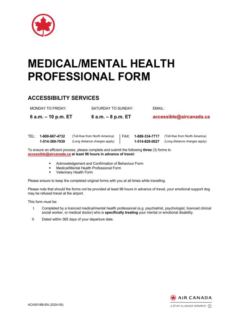 Air Canada Medical Form for Travel | PDF | Diagnostic And Statistical ...