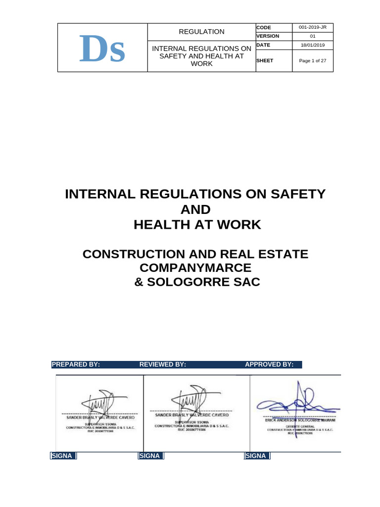 Internal Regulation of Occupational Safety and Health | PDF ...