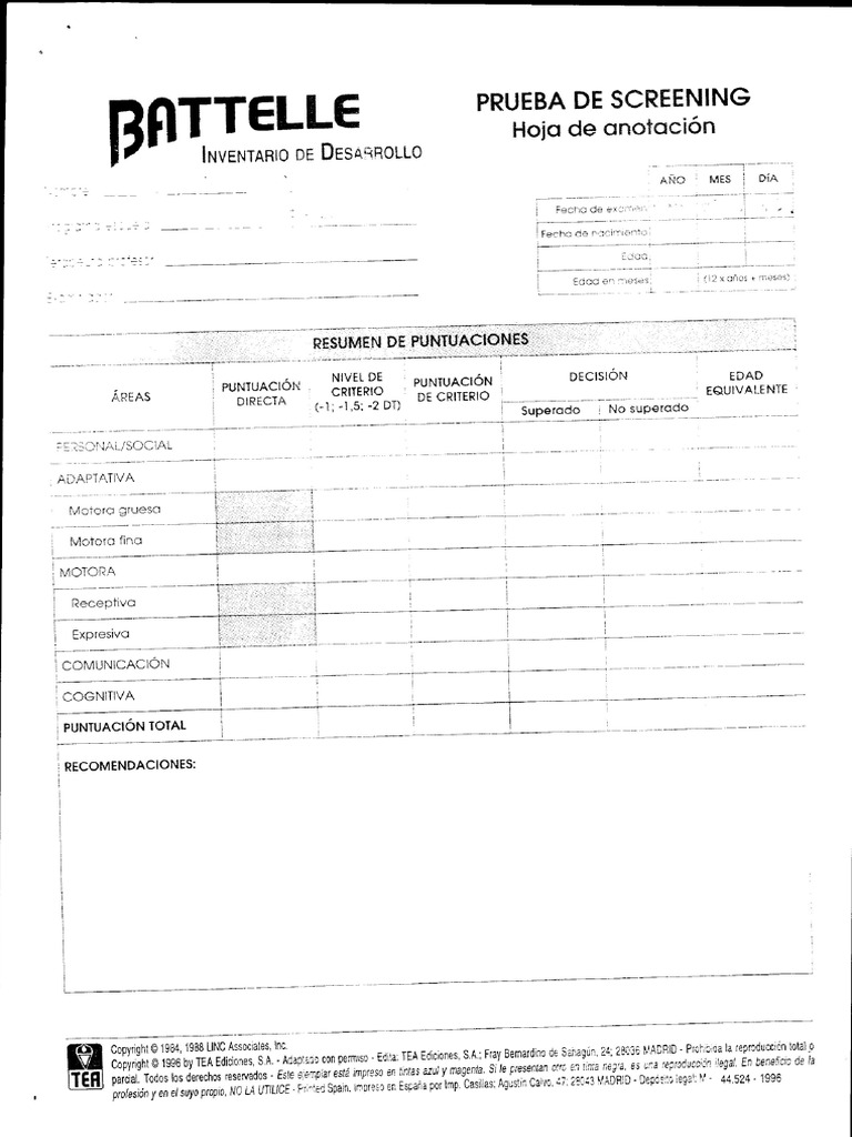 cuestionario screenning batelle ult | PDF