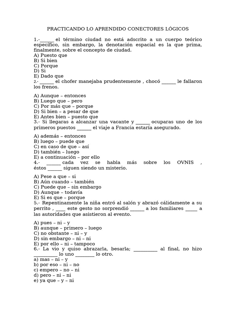 Practicando Lo Aprendido Conectores Lógicos | PDF