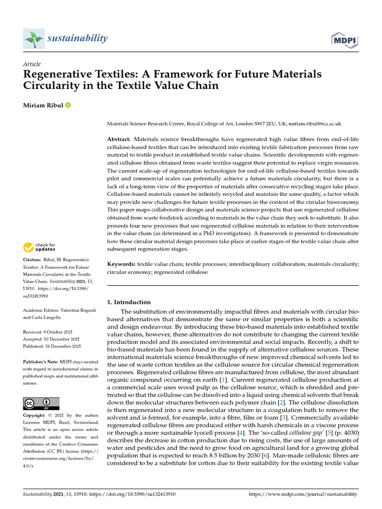 Regenerative Textiles - A Framework For Future Materials Circularity in The Textile Value Chain ...