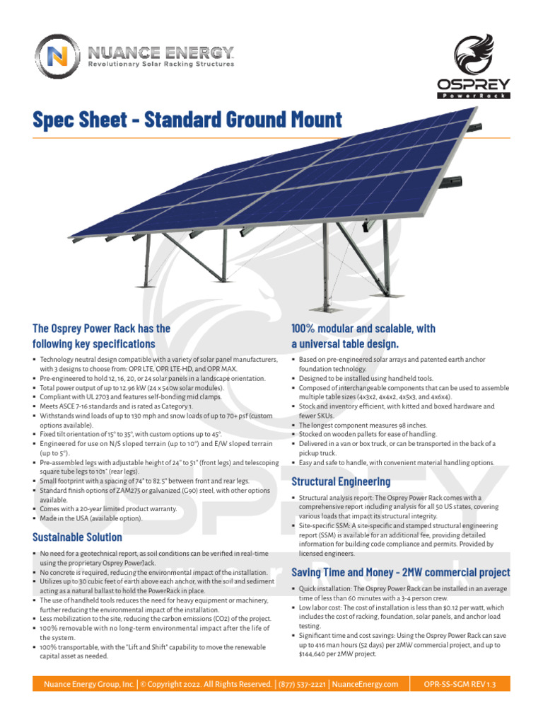 Osprey Power Rack Spec Sheet | PDF | Solar Panel