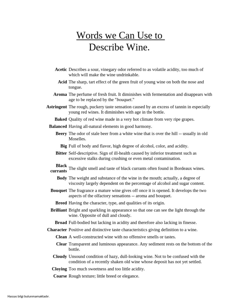 Words to Describe Wine | PDF | Aroma Of Wine | Wine
