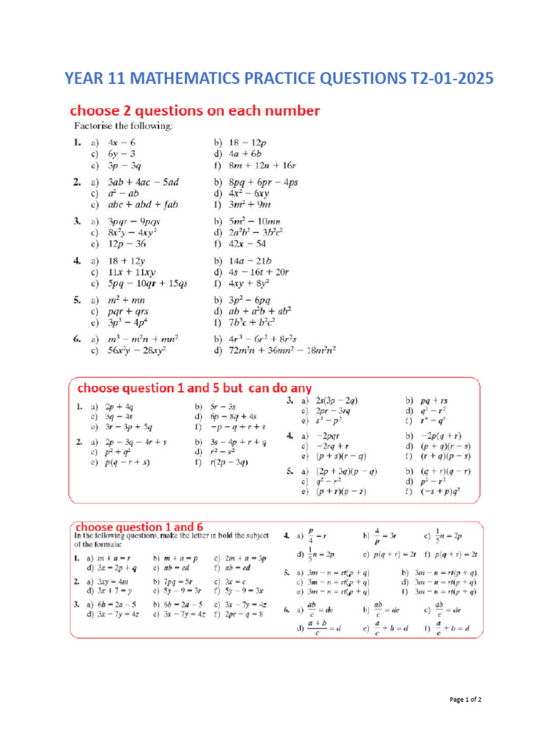 MATHS PRACTICE QUESTIONS | PDF