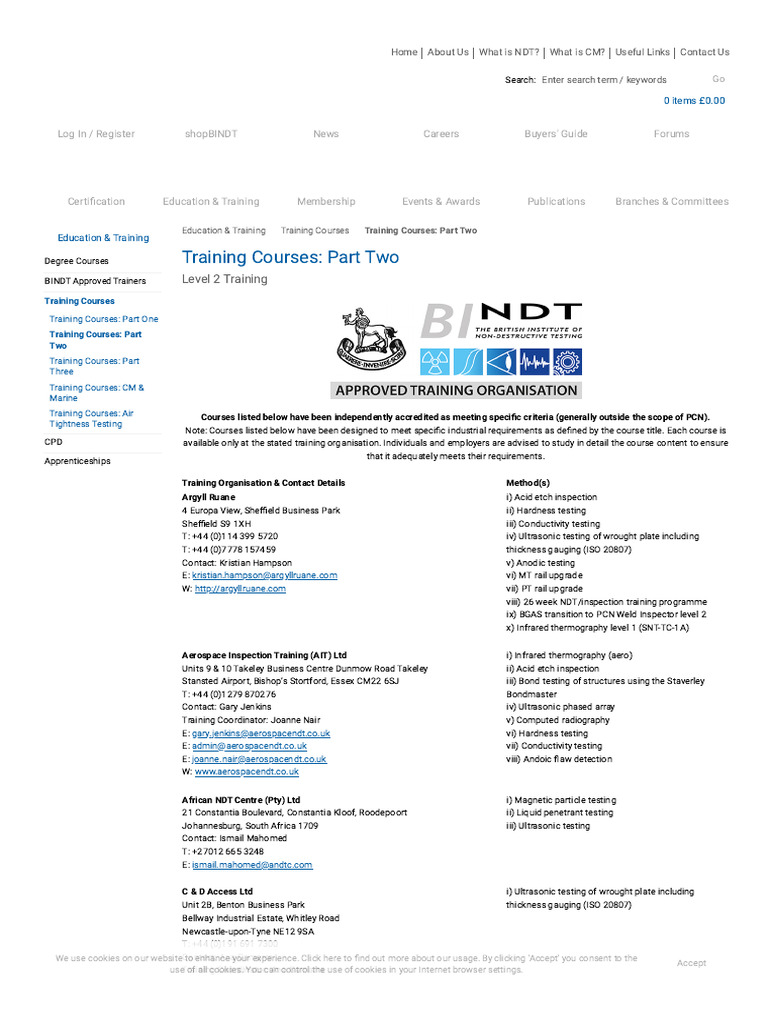 Training Courses - Part Two | PDF | Nondestructive Testing | Physical ...