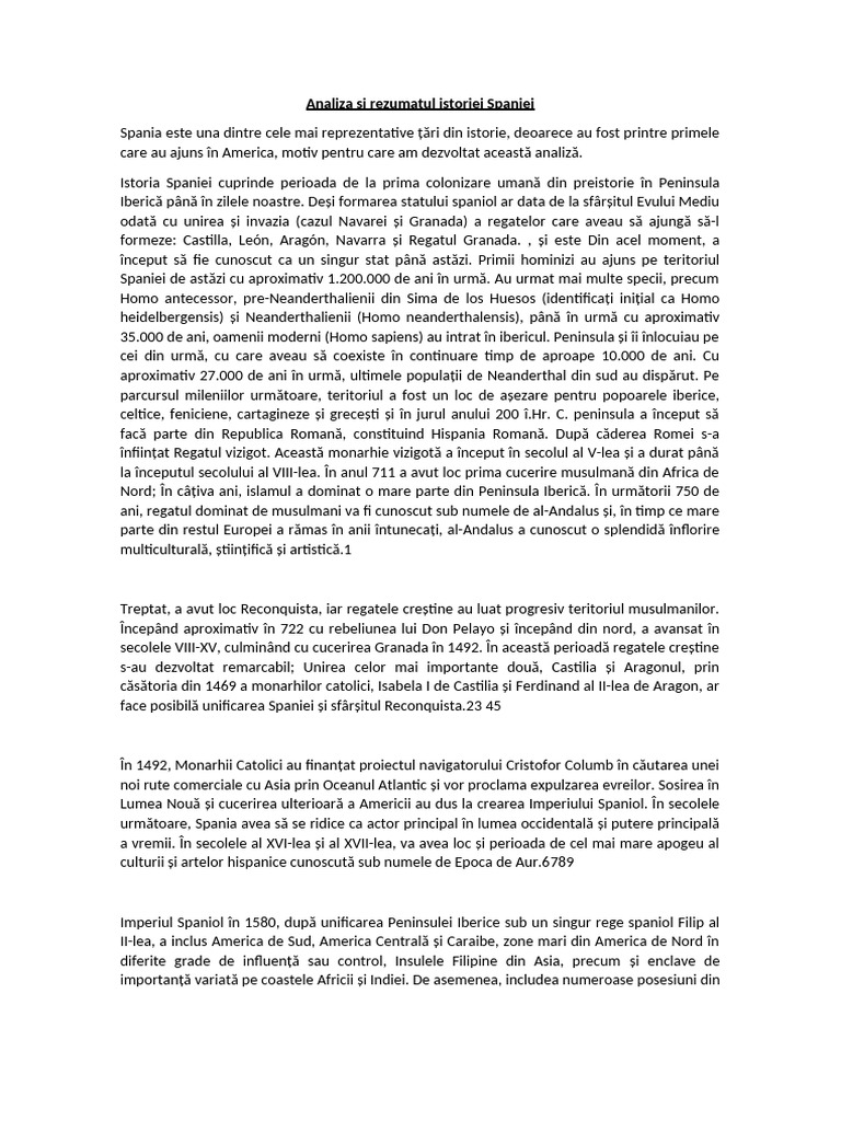 Analiză Și Rezumat Al Istoriei Spaniei | PDF