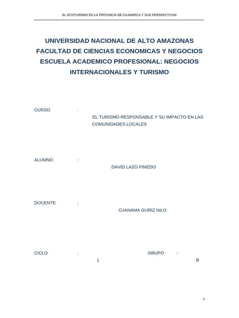 Ecoturismo-Monografia David Lazo | PDF | Turismo | Sustentabilidad