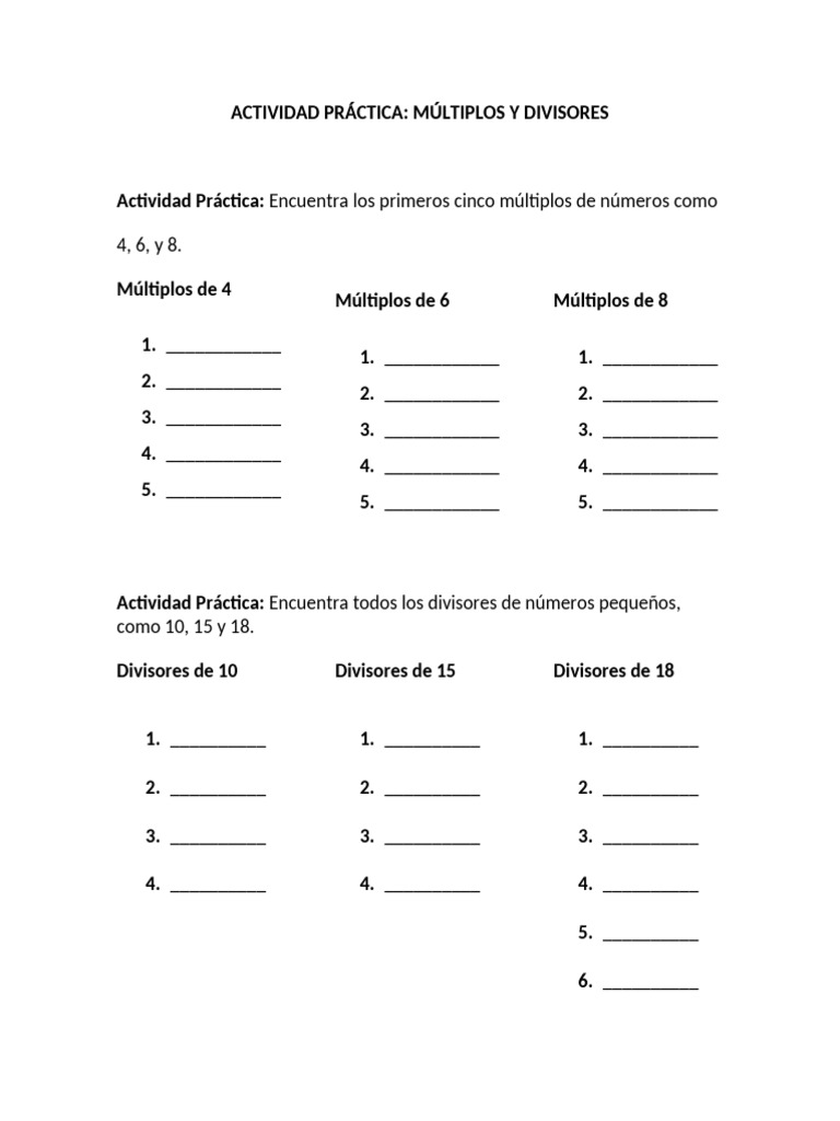 Múltiplos y Divisores: Actividades Prácticas | PDF