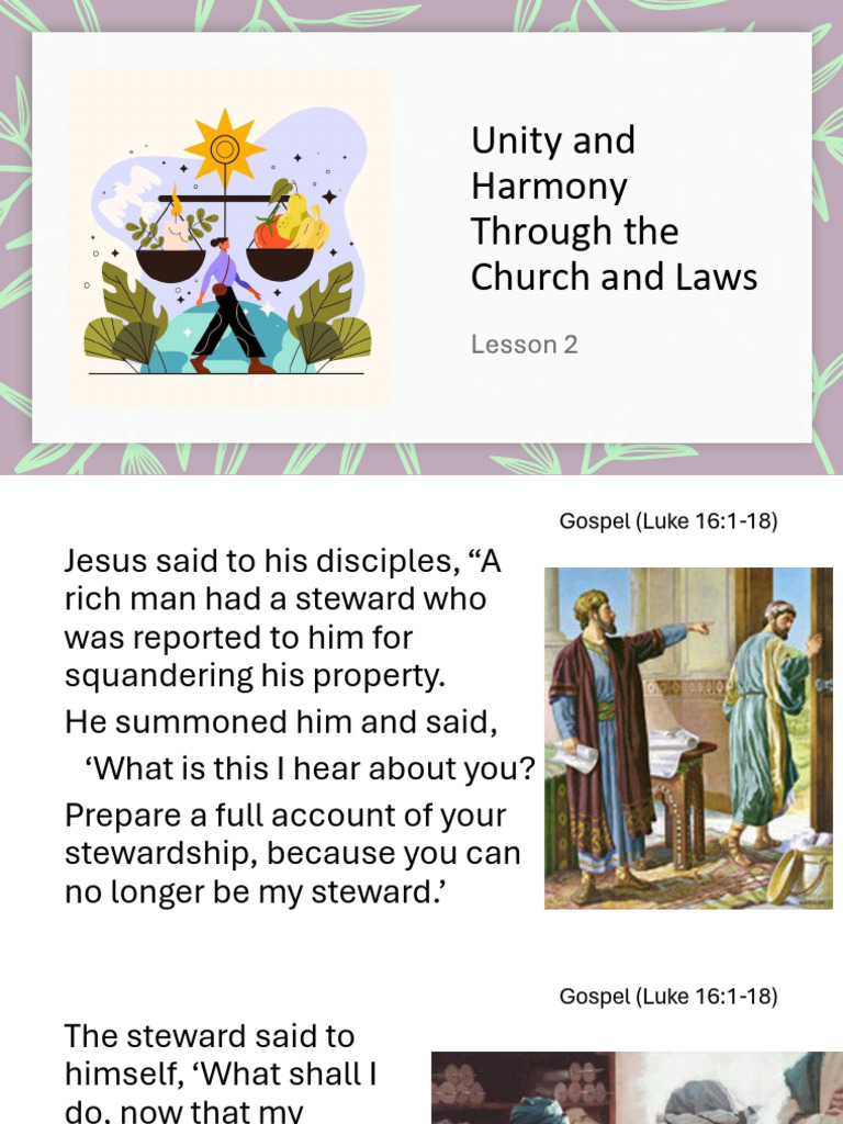 Lesson 2 - Unity and Harmony Through The Church and Laws | PDF ...