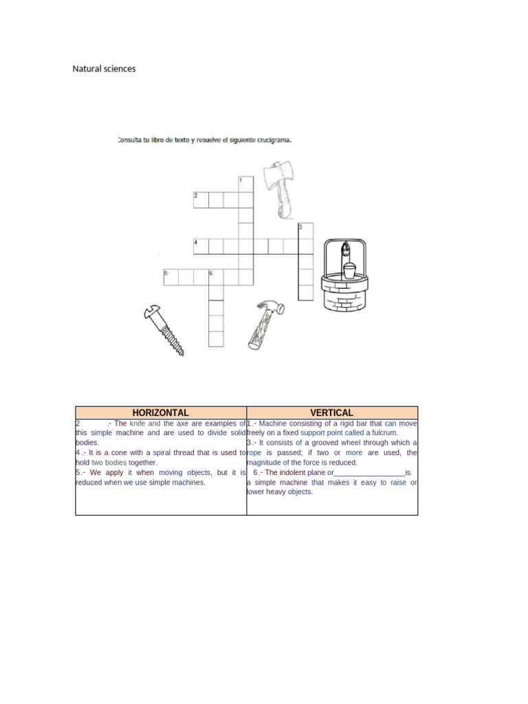 Simple Machines Crossword | PDF