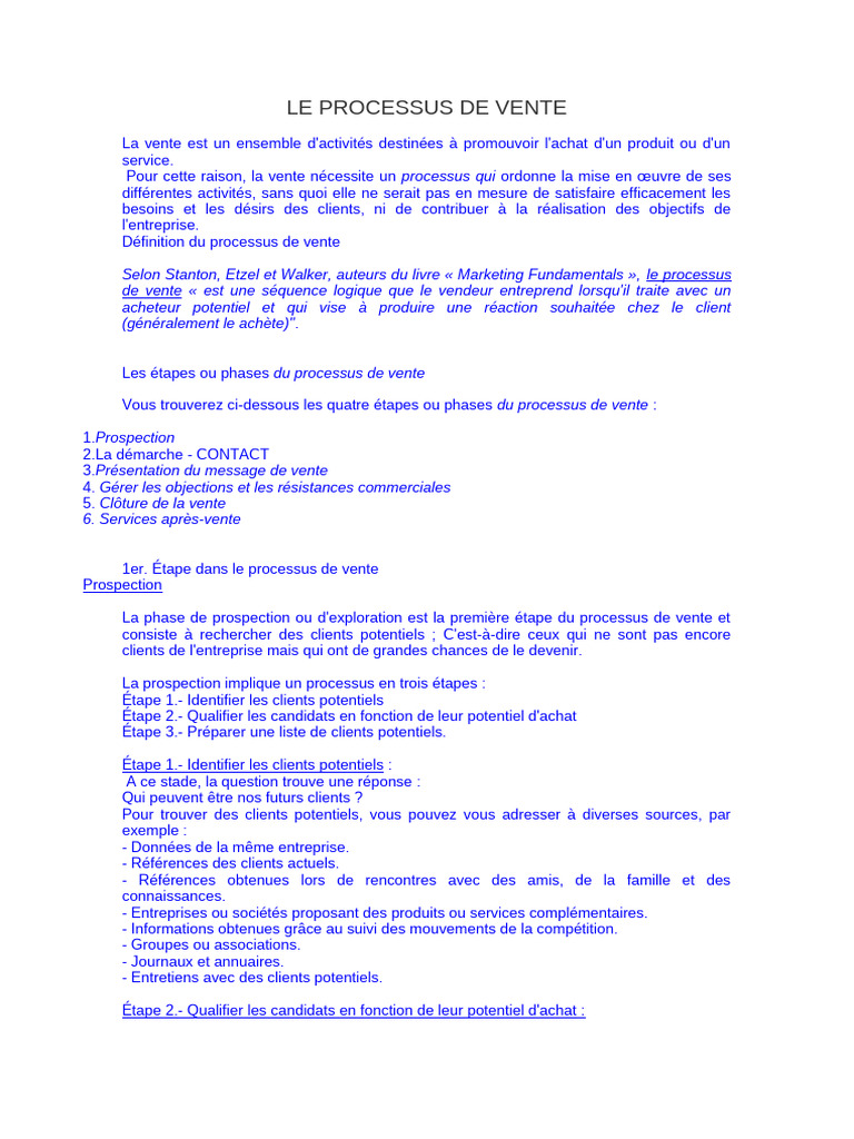 Étapes du processus de vente | PDF | Sodles | Prix