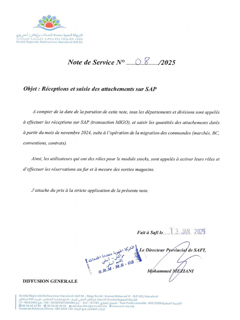 Note de Service #08 | PDF