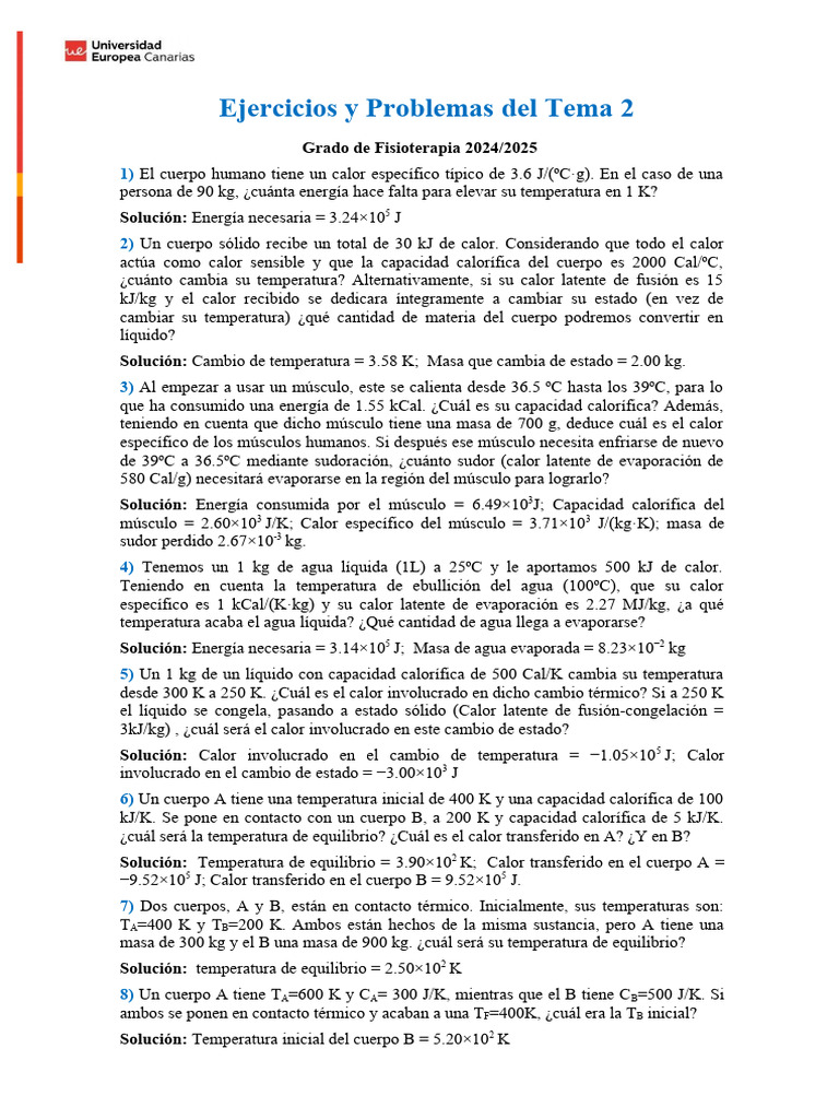 Tema 2 Ejercicios y Problemas | PDF | Calor | Gases