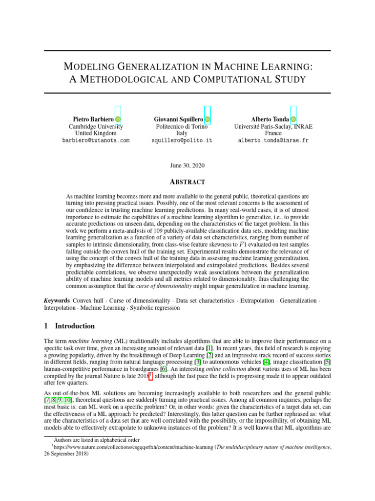 MODELING GENERALIZATION IN MACHINE LEARNING: A METHODOLOGICAL AND COMPUTATIONAL STUDY | PDF ...