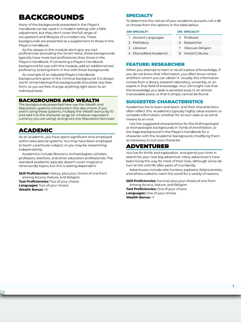 d20 Modern Conversion_ Backgrounds Part 1 _ GM Binder | PDF | Physician | Blue Collar Worker