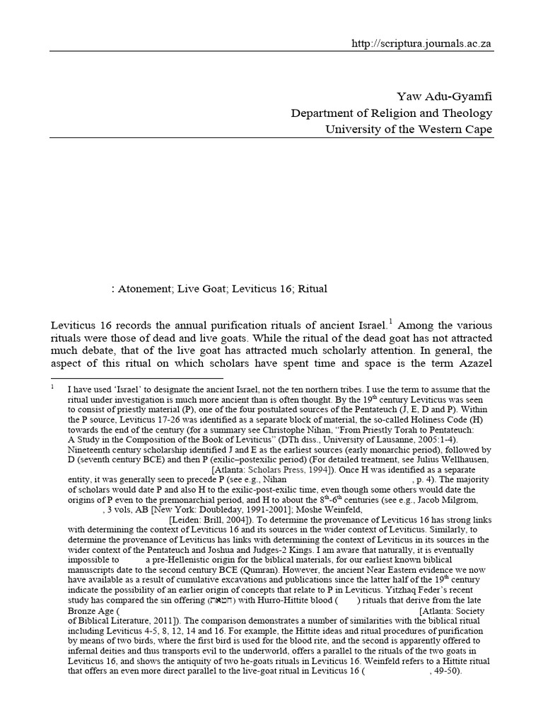 Adu Gyamfi 2013 The Live Goat Ritual in Leviticus 16 | PDF | Book Of ...