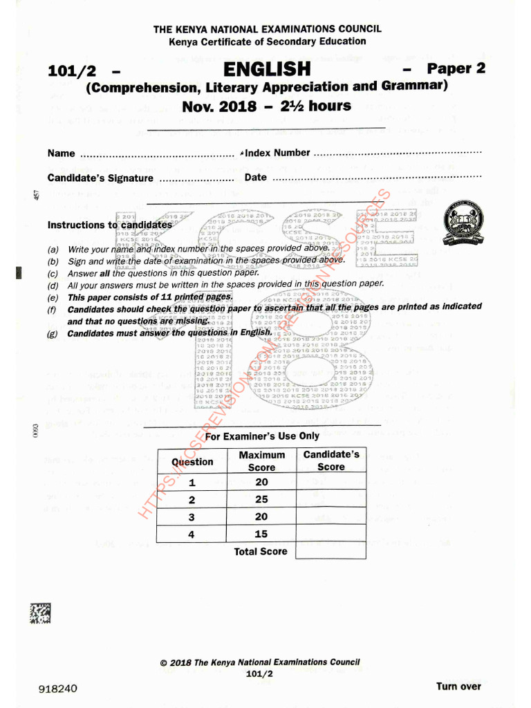 2018 KCSE KNEC ENGLISH PP2.TextMark | PDF