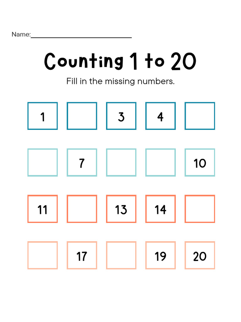 Counting 1 To 20 Math Worksheet in Colorful Simple Style | PDF