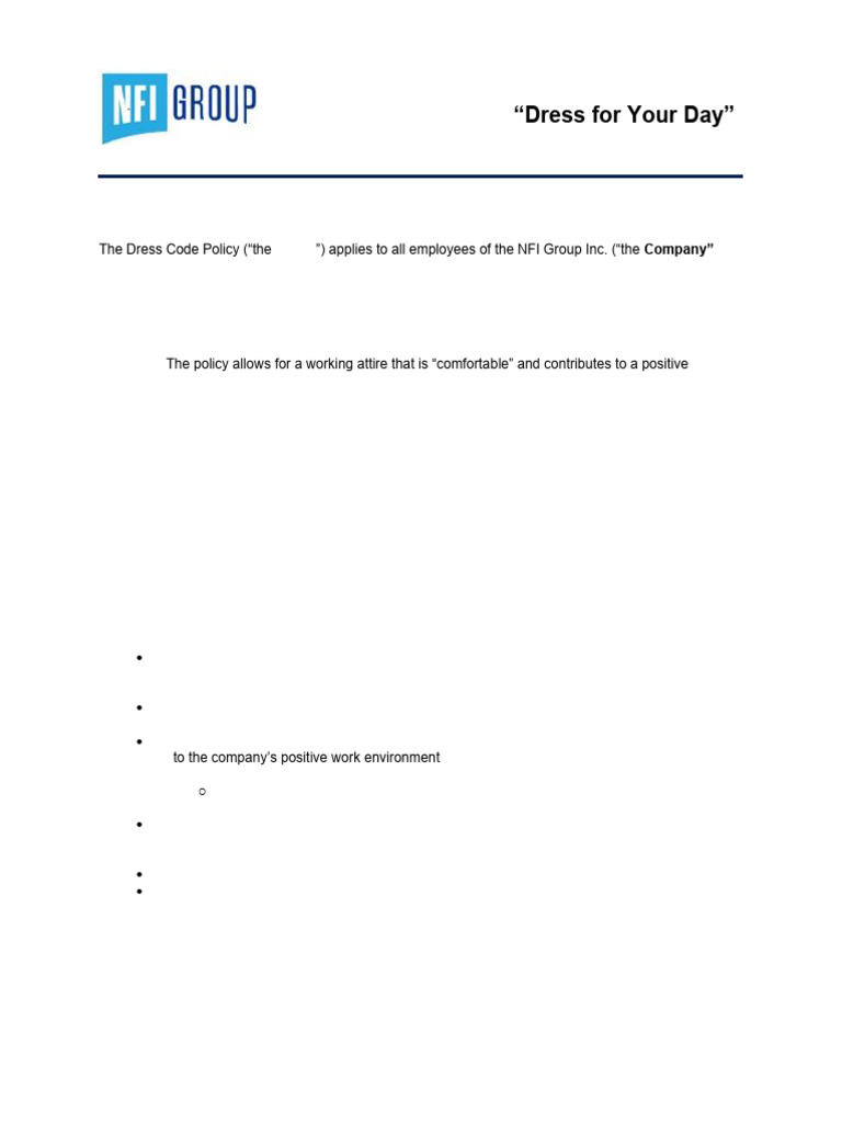 NFI Group Dress For Your Day - Dress Code Policy - May 2019 | PDF ...