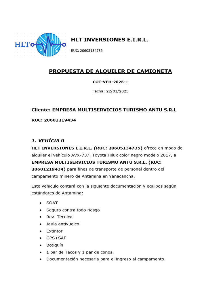 COT VEH-2025-1 | PDF | Transporte