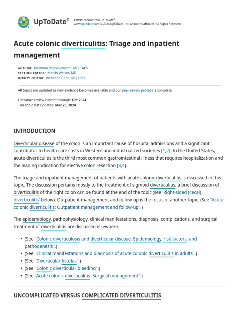 Acute Colonic Diverticulitis - Triage and Inpatient Management - UpToDate | PDF | Diseases And ...