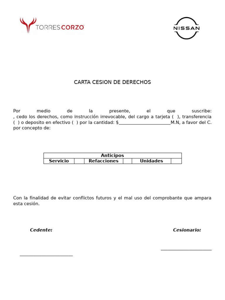 Carta De Cesión De Derechos Pdf