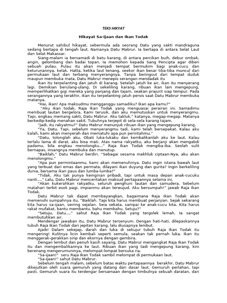 Hikayat Datu Mabrur dan Ikan Todak | PDF