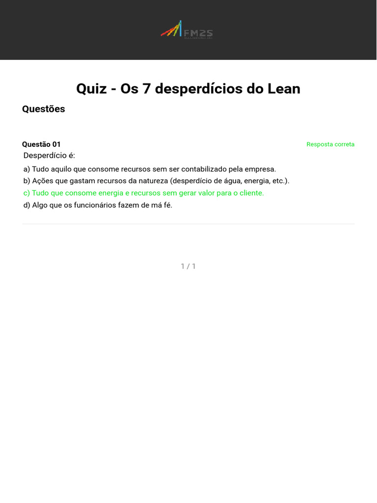 Quiz - Os 7 Desperdícios Do Lean | PDF